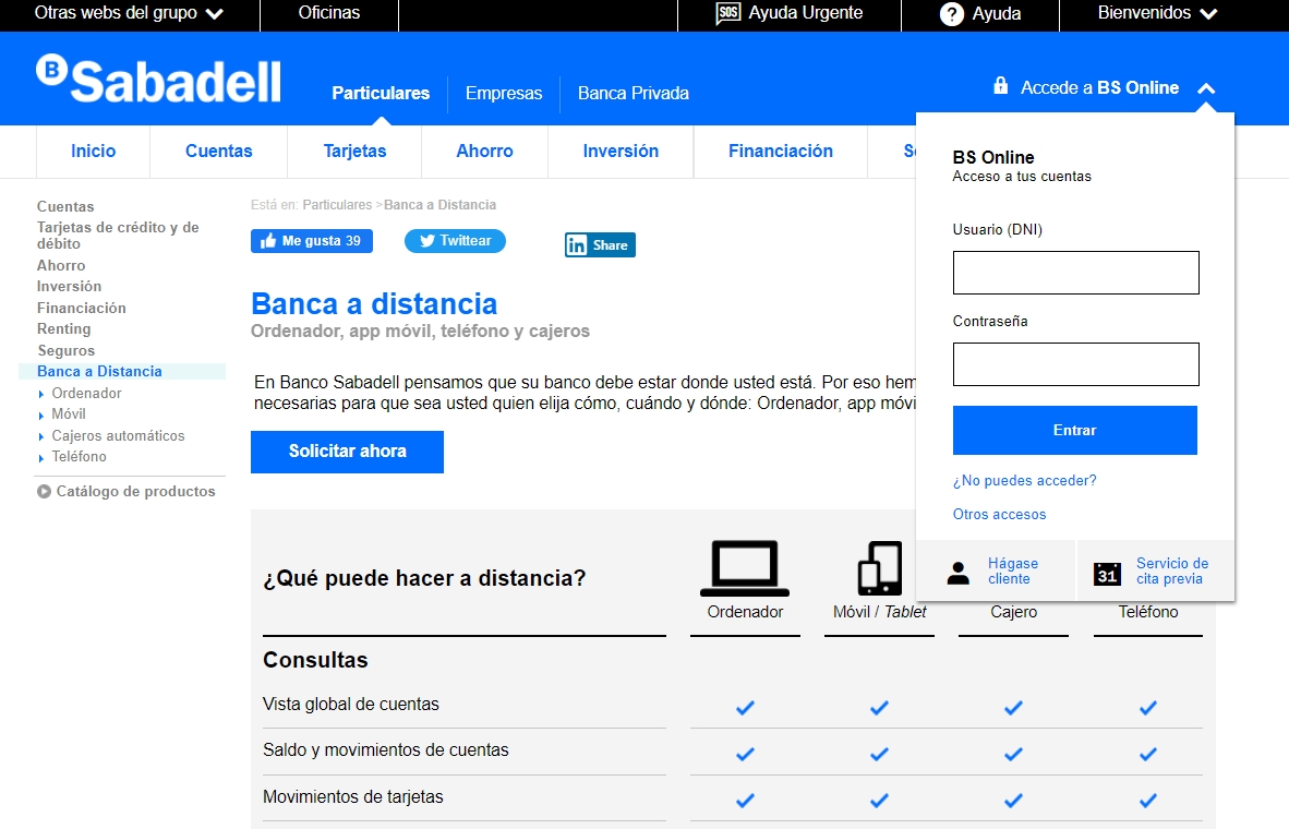 Cuenta personal en el sitio web de Banco Sabadell: formalizamos un crédito y usamos los ...
