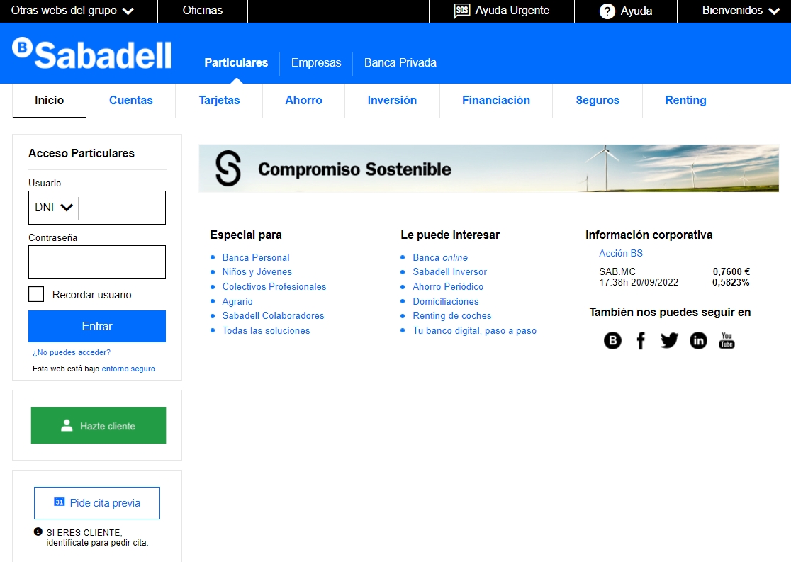 Cuenta personal en el sitio web de Banco Sabadell: formalizamos un ...